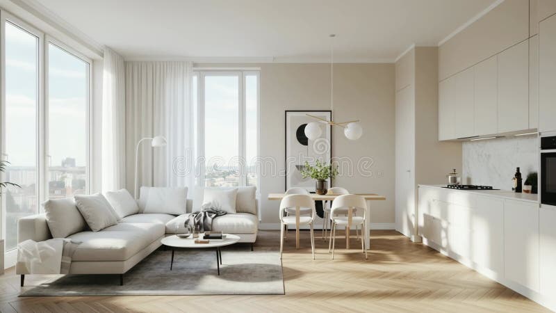 Bright Open Apartment Interior Featuring Modern Minimalist Design ...