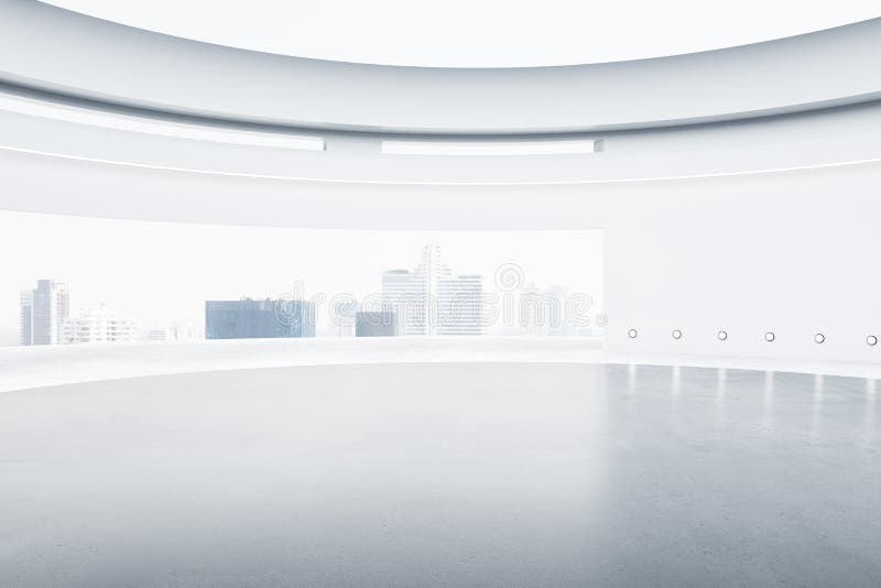 Bright Open Ceiling with Sky View Gallery Interior with Concrete ...