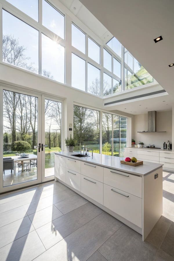Bright Open Kitchen in Modern Interior, Horizontal Stock Illustration ...