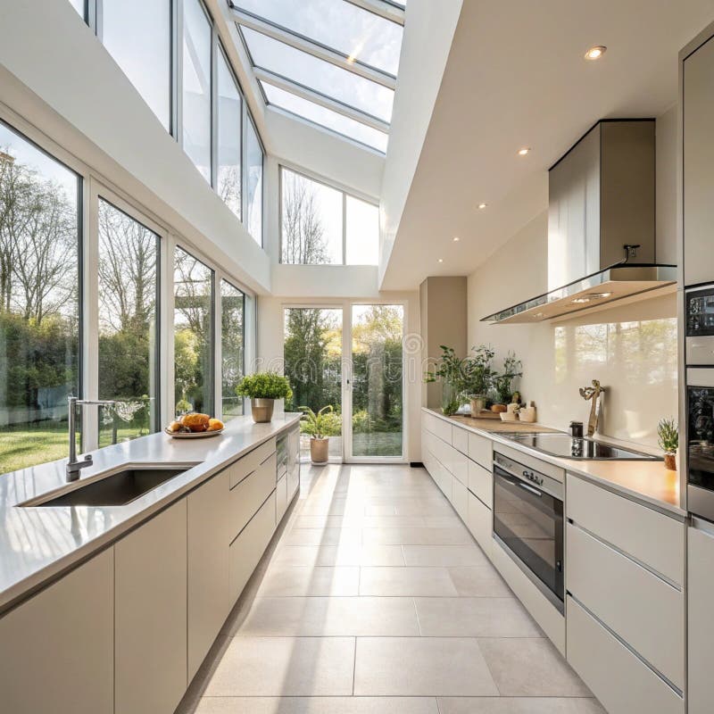 Bright Open Kitchen in Modern Interior, Horizontal Stock Illustration ...