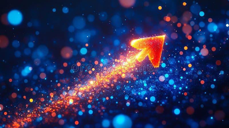 Bright Orange Arrow Pointing Upwards Blue Background Stock Photos ...