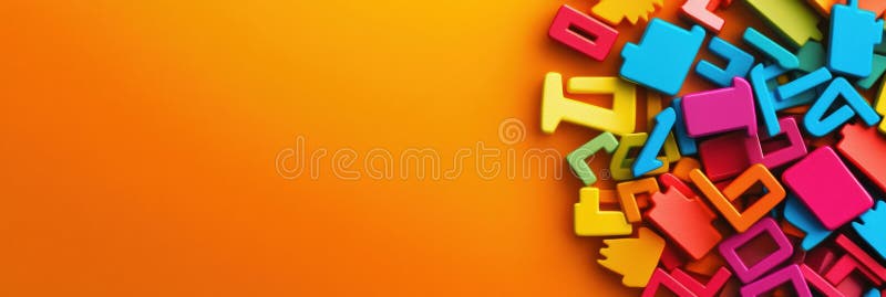 Bright Orange Background Features an Array of Colorful Hashtag and Like ...