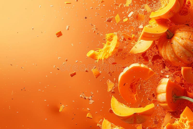 Bright Orange Background with Flying Pumpkin Pieces Stock Illustration ...