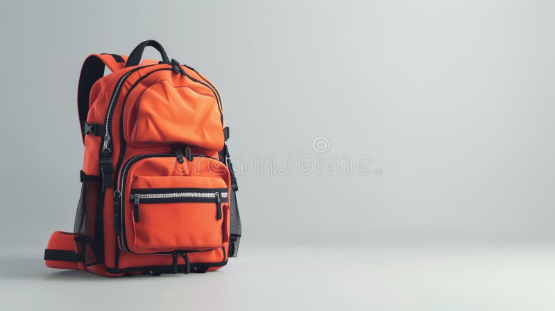 Bright Orange Backpack Positioned on a Neutral Background in a ...