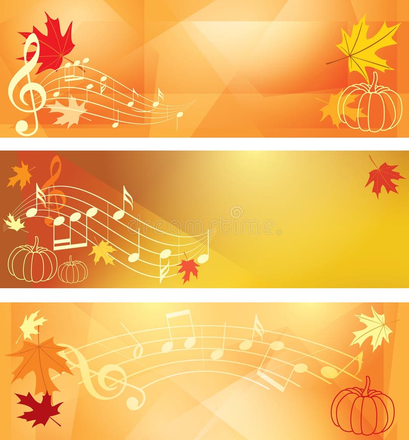 Orange Banners with Pumpkin and Music Notes - Vector Templates Stock ...