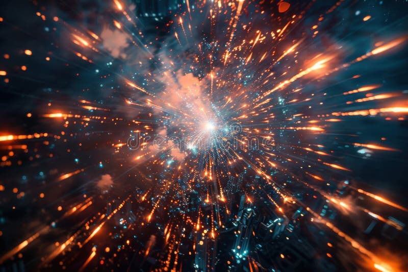 Bright Orange Blue Explosion Many Small Sparks Stock Photos - Free ...