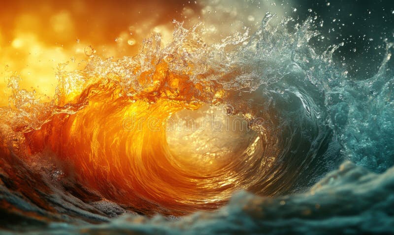 Powerful Waves Clash in Vibrant Colors during Sunset Stock Photo ...