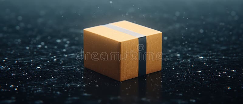 A Bright Orange Box Resting on a Reflective Surface in a Rainy ...