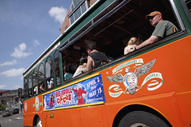 Bright Orange Bus in Boston Editorial Photography - Image of america ...