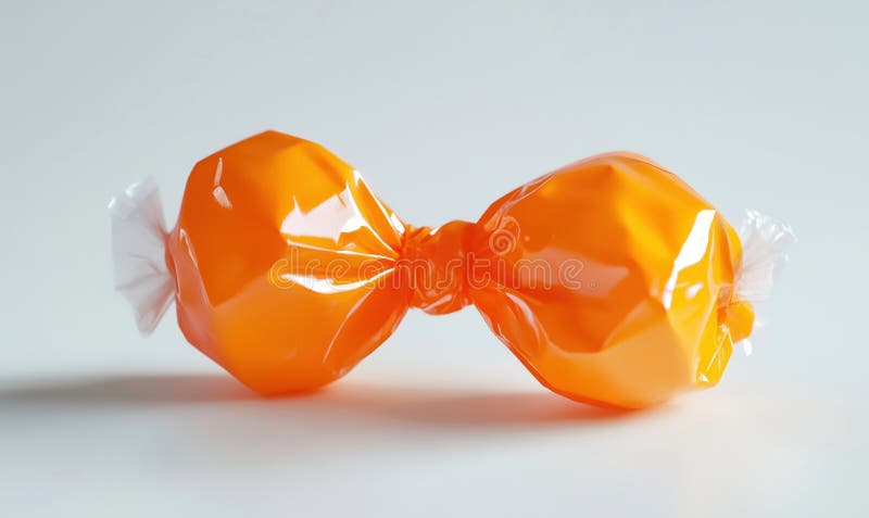 Bright Orange Candy Wrapped in Shiny Plastic with White Ends Stock ...