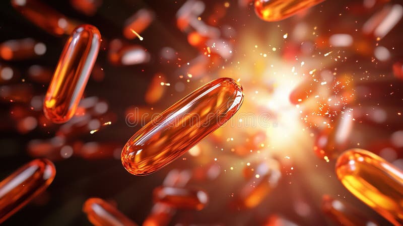 Bright Orange Capsules Burst Energetically Against a Dark Backdrop ...