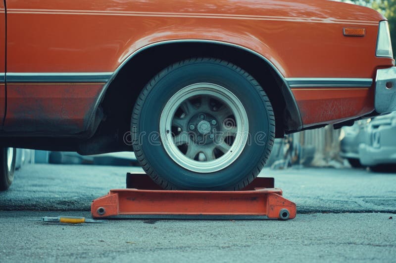 A Bright Orange Car Parked on a Stand, Ready for Display or Transport ...