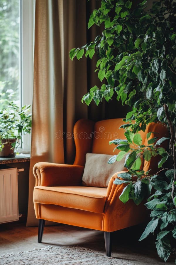 Bright Orange Chair Sits Front Window View Stock Photos - Free ...