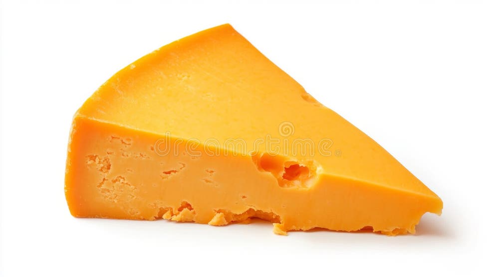 Bright Orange Cheddar Cheese Wedge on White Background Stock ...