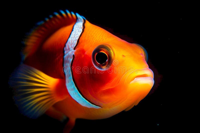 Bright Orange Clown Fish on a Black Background, Stock Image - Image of ...