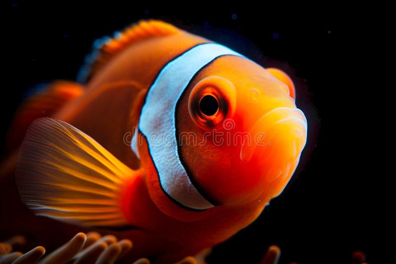 Bright Orange Clown Fish on a Black Background, Generative AI Stock ...