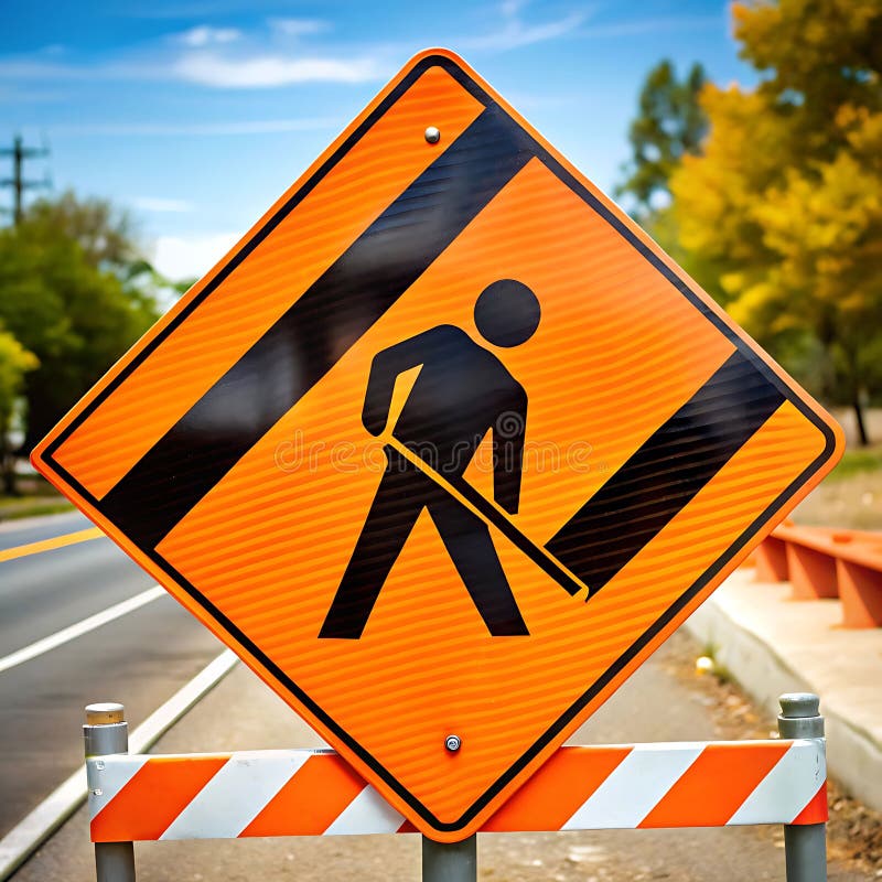 Bright Orange Construction Zone Sign with Black Text Stock Illustration ...