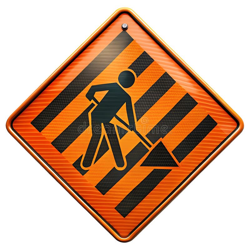 Bright Orange Construction Zone Sign with Black Text Stock Illustration ...