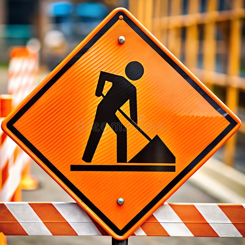 Bright Orange Construction Zone Sign with Black Text Stock Illustration ...