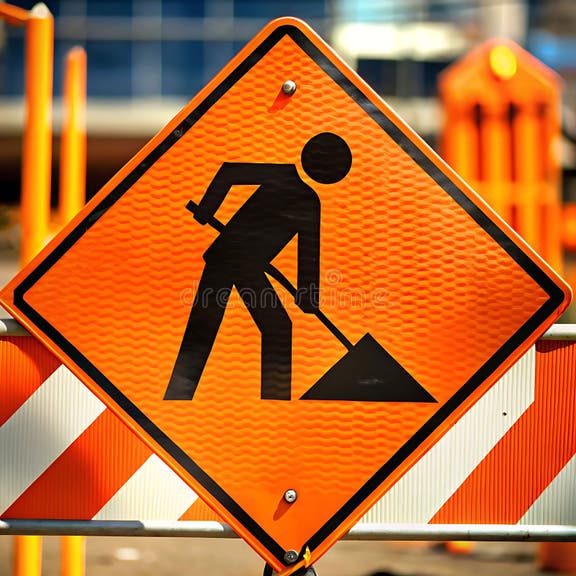 Bright Orange Construction Zone Sign with Black Text Stock Illustration ...