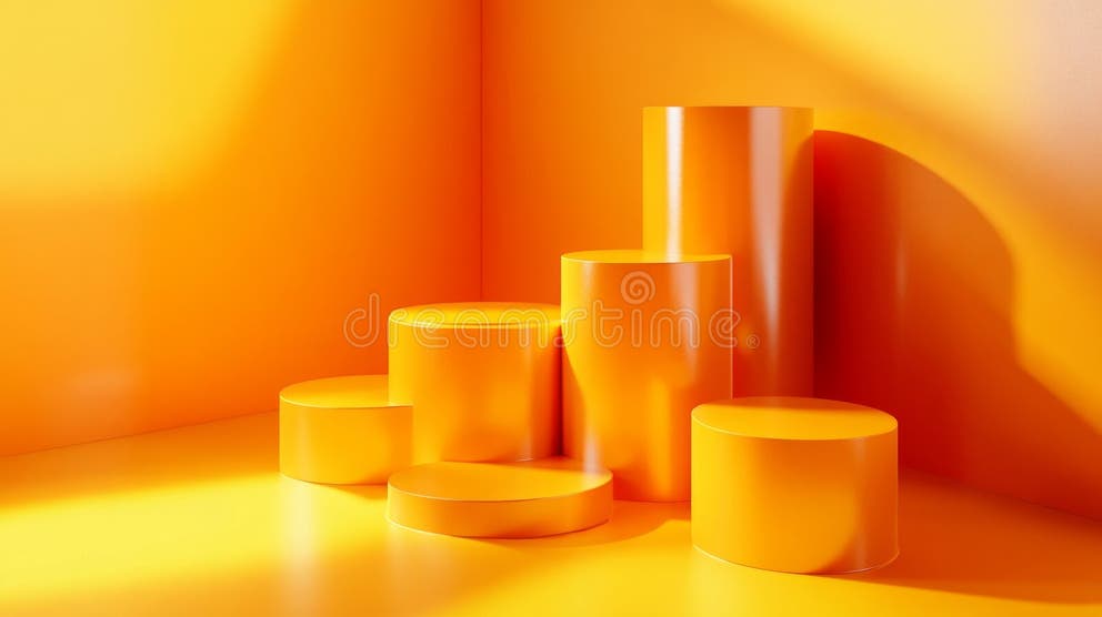 Bright Orange Cylinders Podium Product Display Stock Illustration ...