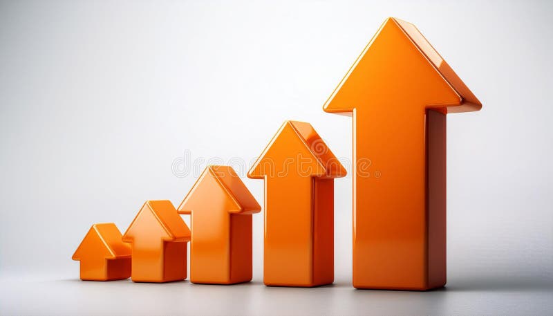 Bright Orange 3D Arrow Pointing Upwards on White Background. 3D ...