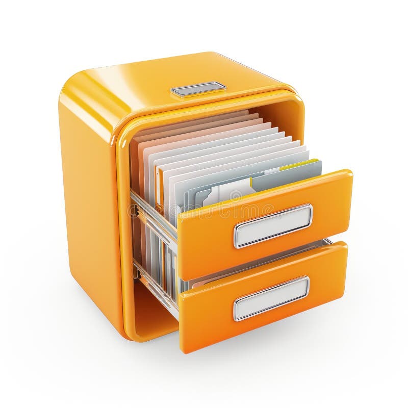 Orange File Cabinet with Open Drawer Showing Documents Stock ...
