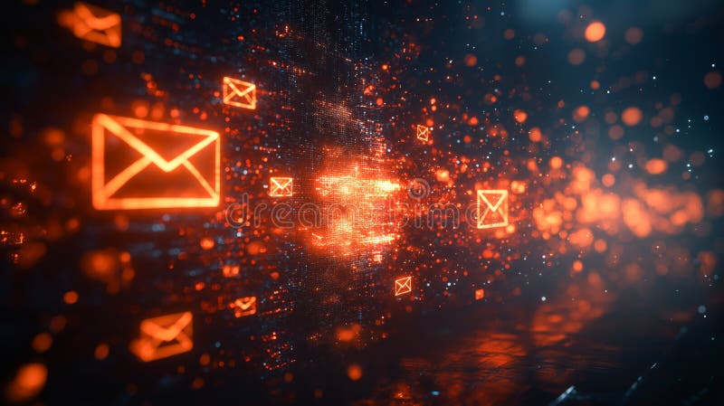 Bright Orange Email Icons Illuminate a Dark Background, Showcasing ...