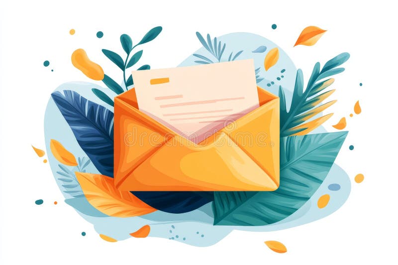 Bright Orange Envelope with a Letter Emerging from it Surrounded by ...