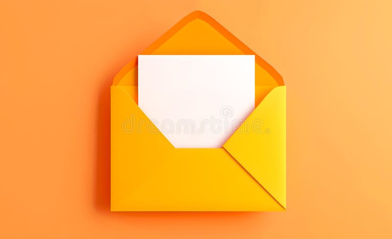 Bright Orange Envelope with a White Card on an Orange Background. Clean ...