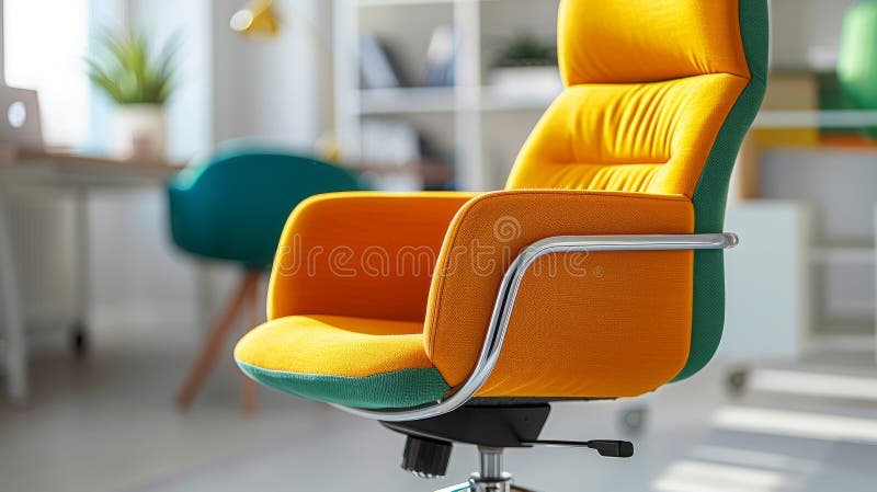 Bright Orange Ergonomic Office Chair in a Modern Workspace. Stock Image ...