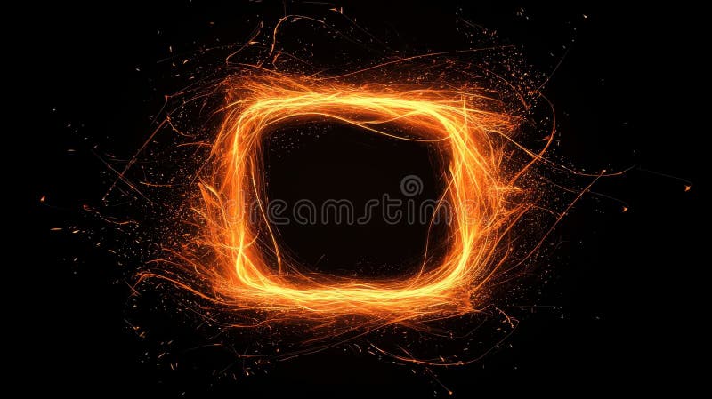 Bright Orange Fire Ring with Glowing Embers on a Black Background for ...