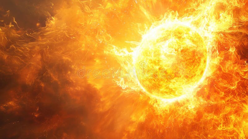 Bright Orange Fireball with Intense Glow Against a Solid Black ...