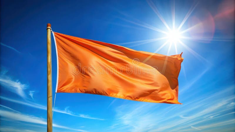 Bright Orange Flag Waves in Sunny Sky, a Symbol of Warning or Alert ...