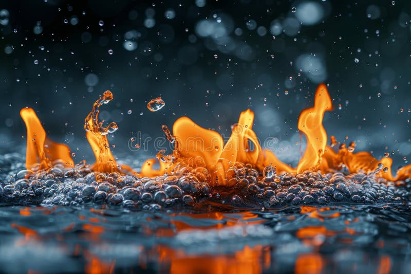 Flames Rise Above Water Droplets in a Dramatic Display Stock ...