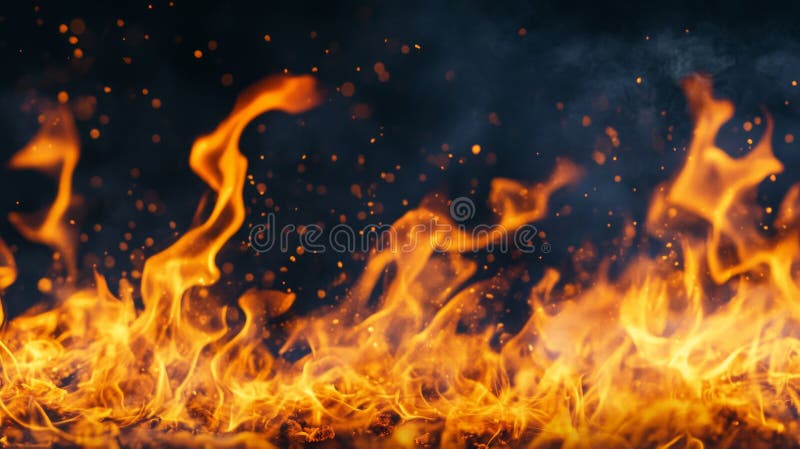 Flames Rising with Embers on Black Background Stock Photo - Image of ...