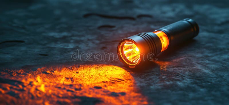 Bright Orange Flashlight Illuminating Dark Surface with Dramatic ...
