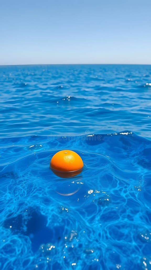 Bright Orange Floating on the Surface of Sparkling Blue Ocean Stock ...