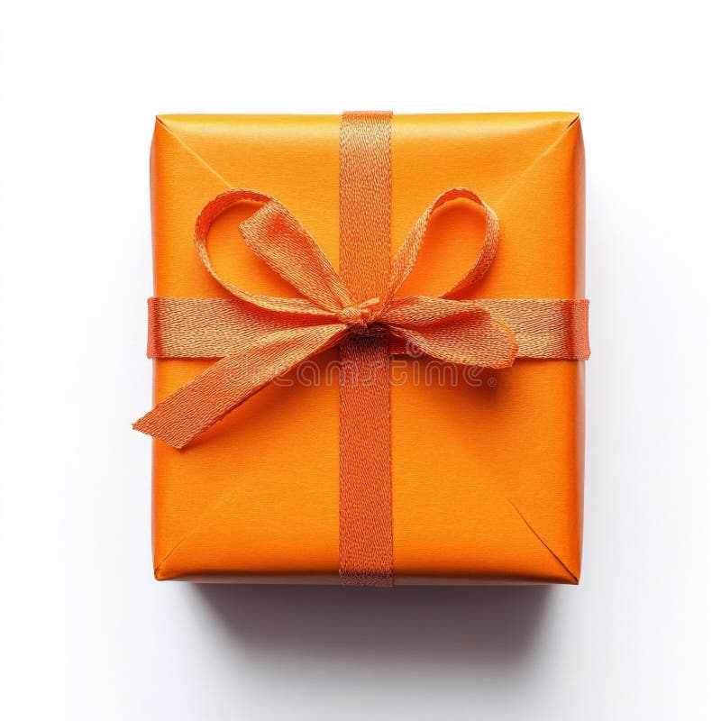 Bright Orange Gift Box with Ribbon Bow on White Background Stock Image ...