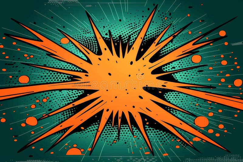 Bright Orange and Green Comic, Cartoon Style Spiked Explosion, or ...