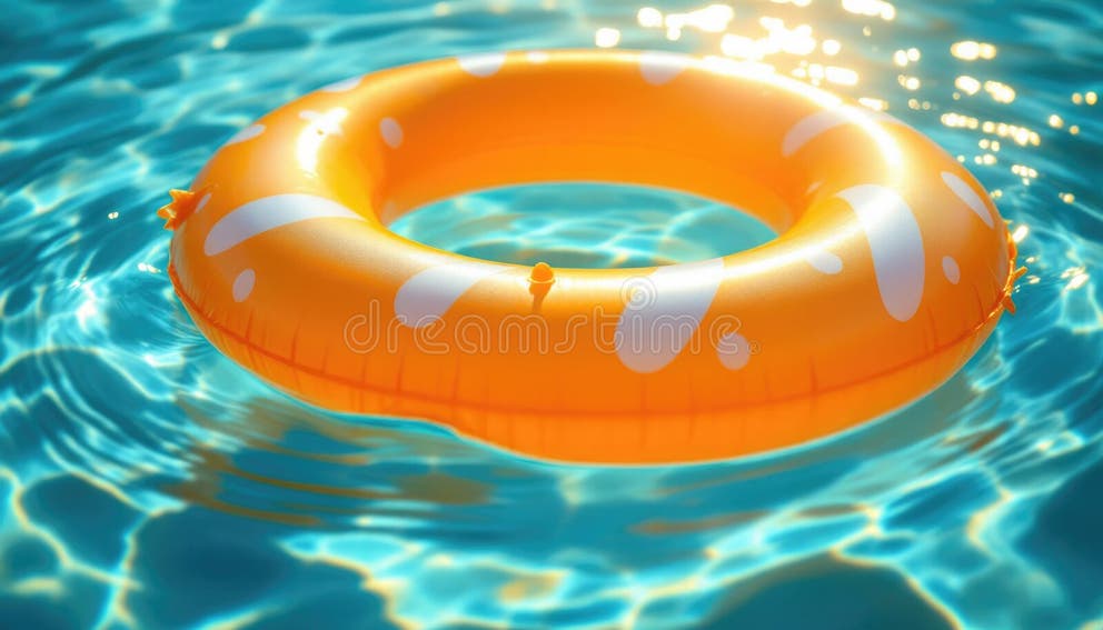 Bright Orange Inflatable Ring Floating on Sunlit Pool Water Stock Photo ...