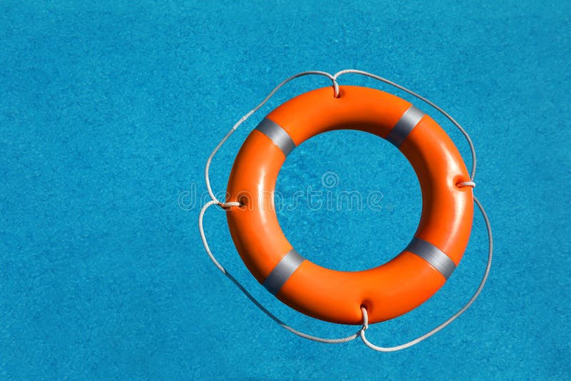 Bright Orange Inflatable Ring Floating in Swimming Pool Top View Stock ...