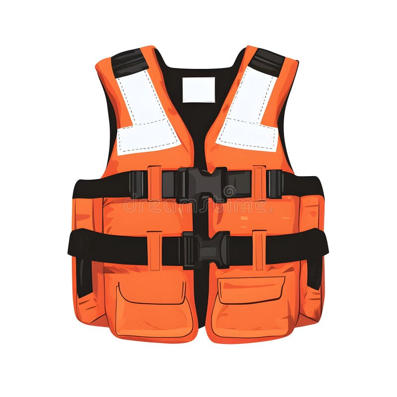 Bright Orange Life Jacket with Reflective Strips and Buckles Stock ...