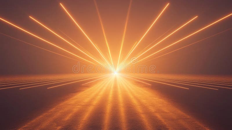 Bright Orange Light Beams Shining on Empty Stage Floor with Dark ...