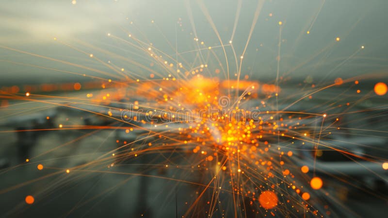 Bright Orange Light Bursts in Futuristic Setting Stock Image - Image of ...