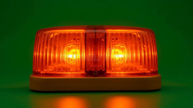 Illuminating Orange Warning Light on Green Background Studio Shot Stock ...