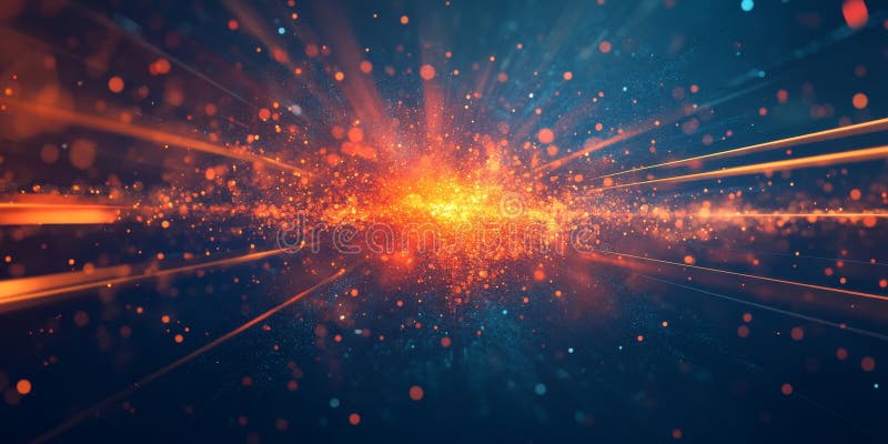 Bright Orange Light Exploding with Particles and Streaks on Dark Blue ...