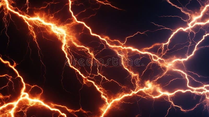 Bright Orange Lightning Bolt that Splits, into Multiple Branches As it ...