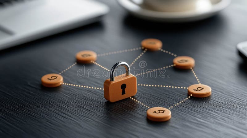 Bright Orange Padlock Stands in the Center of a Cryptocurrency Symbol ...