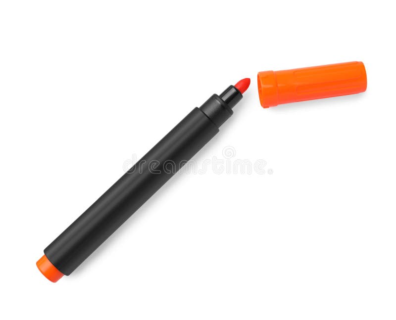 Bright Orange Marker Isolated on White, Top View. School Stationery ...